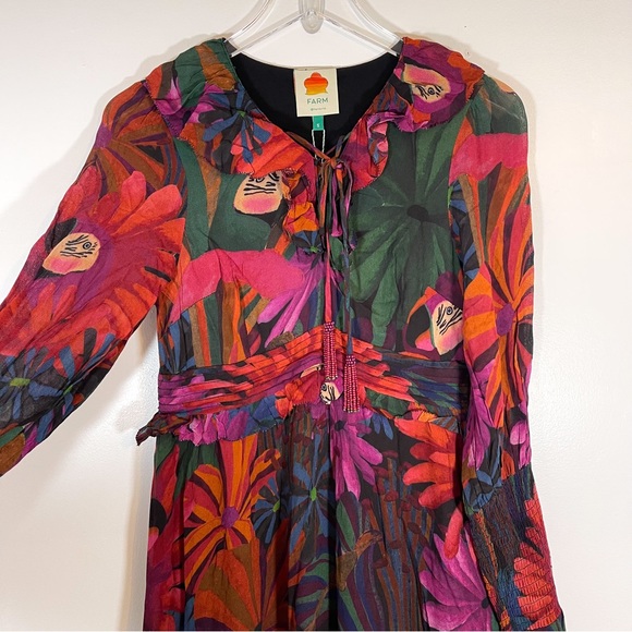 FARM Rio | Dresses | Nwt Farm Rio Bird Flowers Tiered Maxi Dress Jungle ...